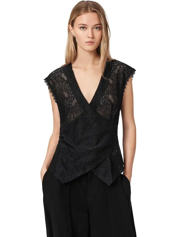 ALLSAINTS Vera Sleeveless Lace Wrap Blouse - Black