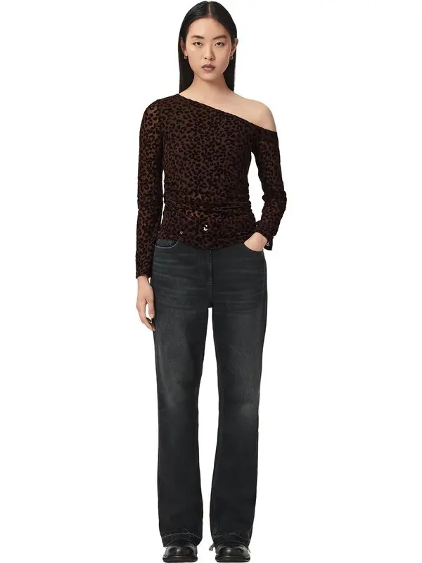 ALLSAINTS Mimi Off-the-shoulder Leopard Mesh Top - Flock