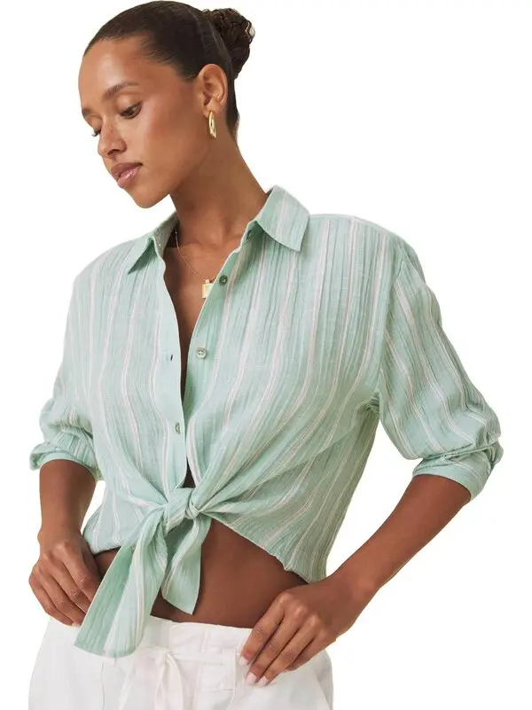 Splendid Jaylei Stripe Button-down Shirt - Teal Multi
