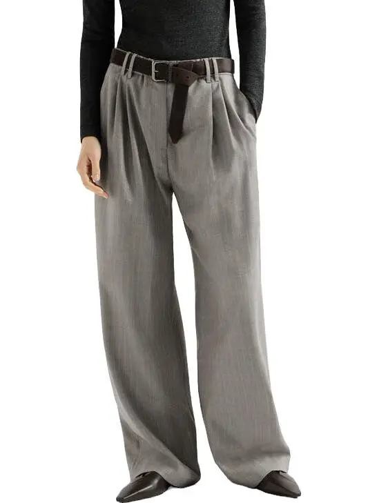 Brunello Cucinelli Virgin Wool Pinstripe Track Trousers With Monili Embellishment - Silver