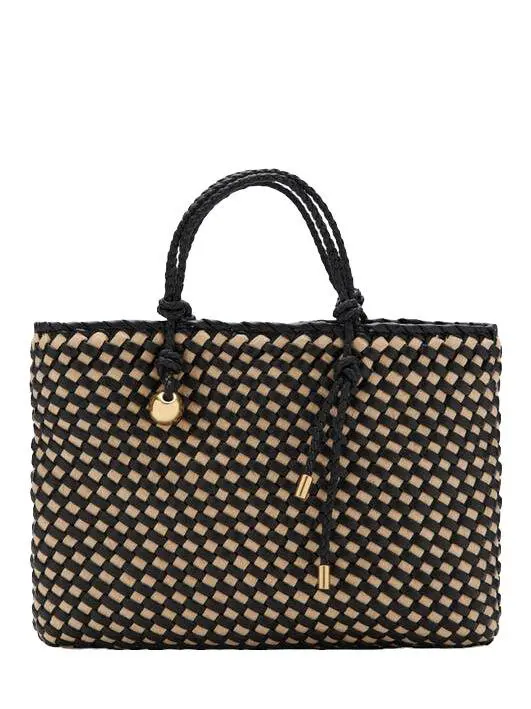 Mango Braided Tote With Gold Tone Hardware - Black