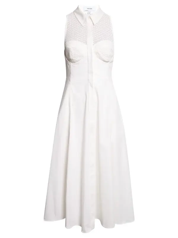 REISS Hera Broderie Anglaise Cotton Midi Dress - Ivory