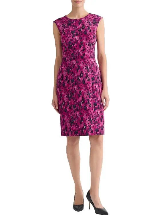 KASPER Abstract Print Scuba Sheath Dress - Cerise Multi