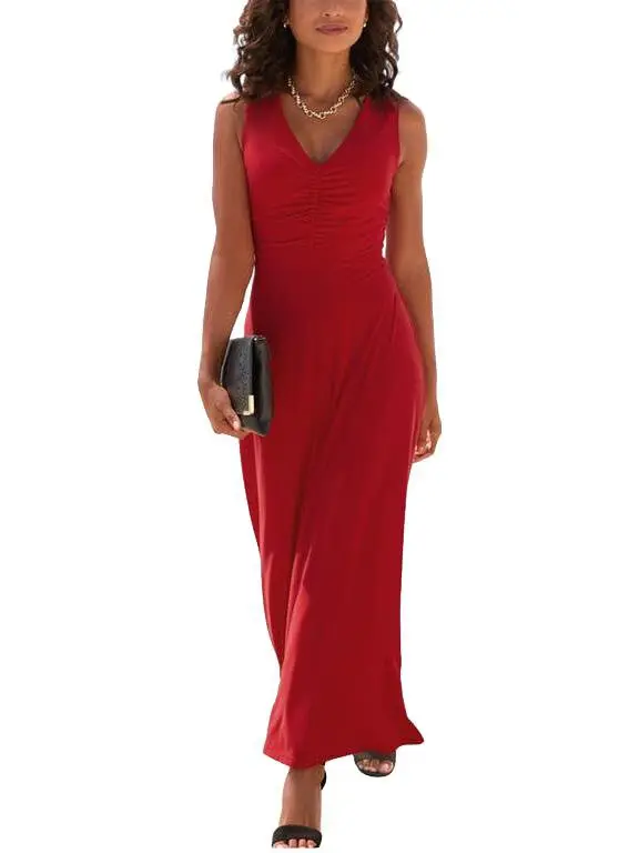 LASCANA Ruched Bodice Maxi Dress - Red