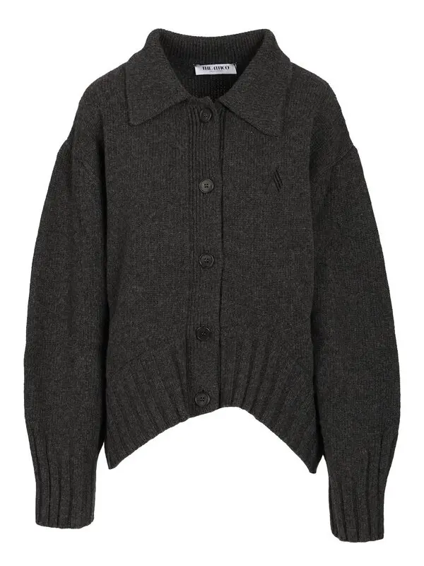 Attico Wool And Cashmere Blend Embroidered Logo Cardigan - Gray