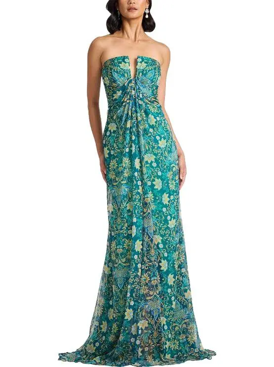 Tadashi Shoji Floral Strapless Gown - Tea Leaf/multi