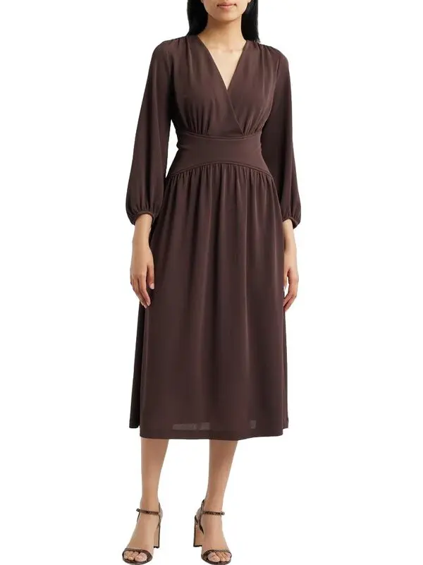Anne Klein Blouson Sleeve Midi Dress - Molasses
