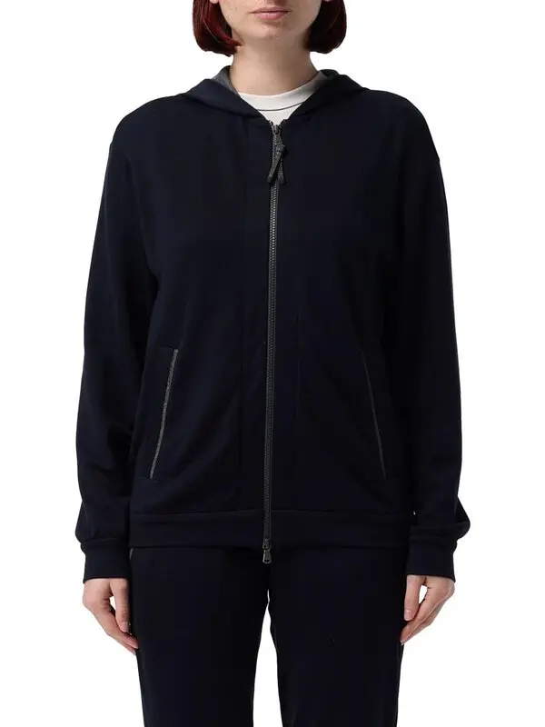 Brunello Cucinelli Cotton Zip-up Hoodie With Monili Embellishment - Blue