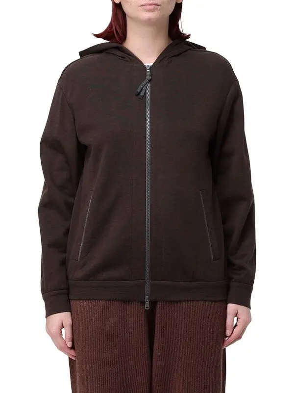 Brunello Cucinelli Cotton Zip-up Hoodie With Monili Embellishment - Brown