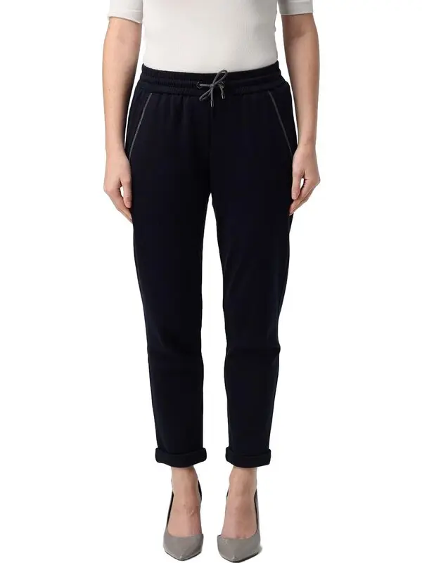 Brunello Cucinelli Straight-leg Cotton Jogging Trousers With Monili Embellishment - Blue