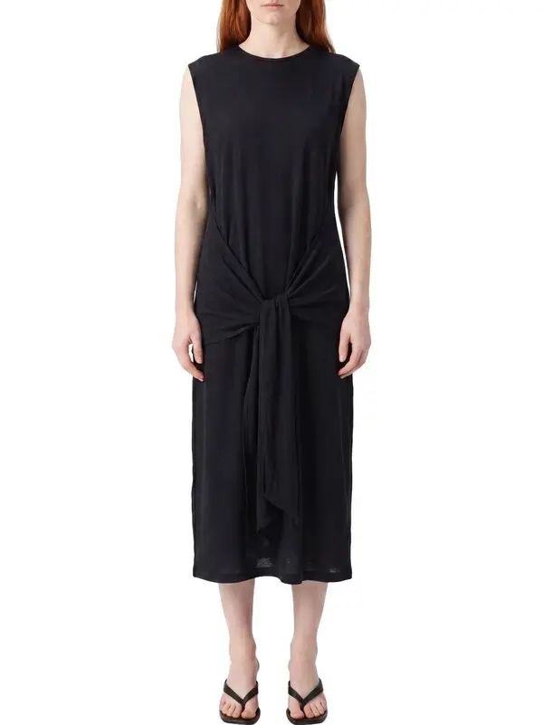 TOTEME Sleeveless Jersey Sheath Midi Dress With Waist Knot And Lace - Black