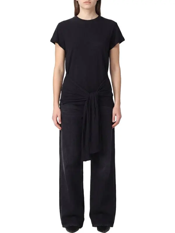 TOTEME Cotton Long Crewneck T-shirt With Tie-waist Sash - Black
