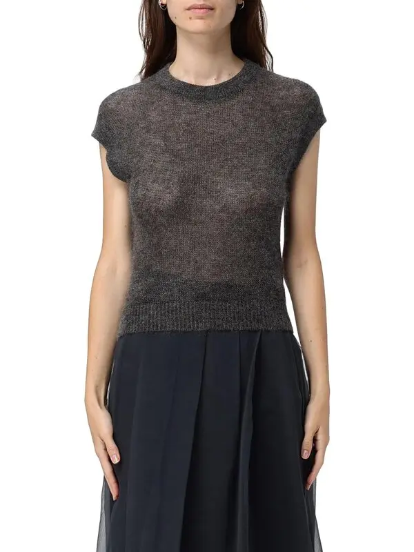 Brunello Cucinelli Sleeveless Wool Crewneck Top With Dropped Shoulders - Charcoal