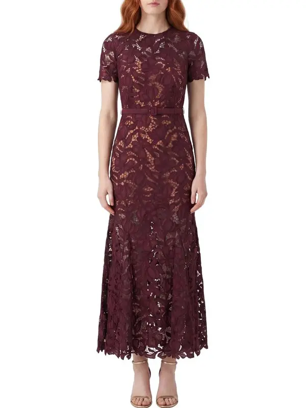SELF-PORTRAIT A-line Lace Mini Dress With Belt - Red