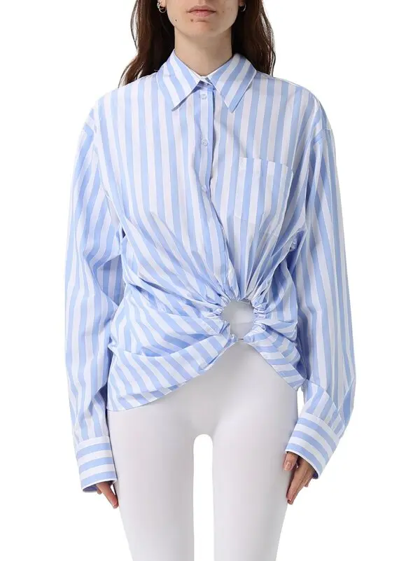 Sportmax Striped Cotton Shirt With Asymmetrical Hem - Gnawed Blue
