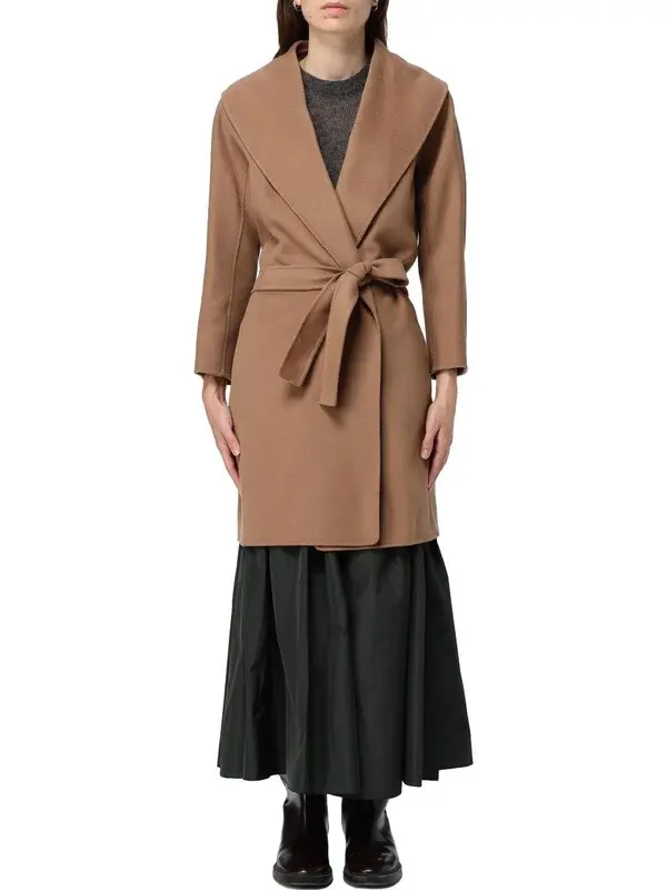 Max Mara Belted Virgin Wool Robe Coat With Shawl Collar - Camel