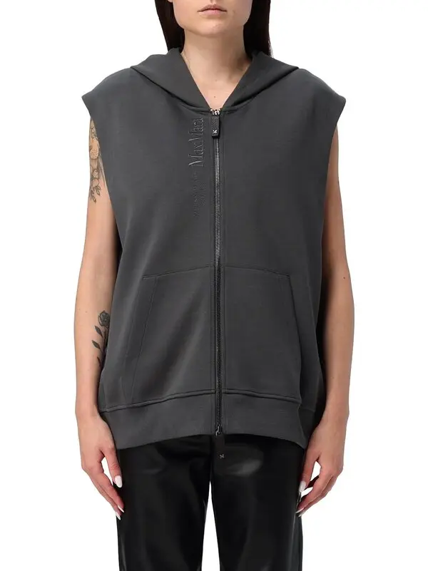 Max Mara Sleeveless Hooded Cotton Sweatshirt With Embroidered Logo - Grey
