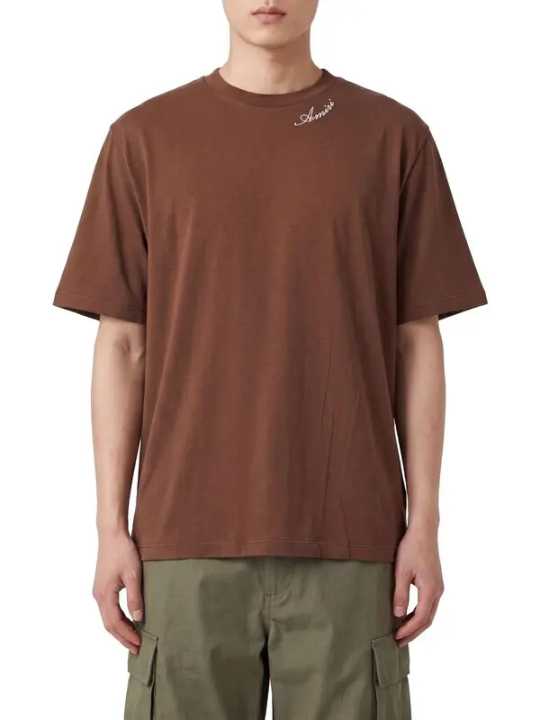 Amiri Drop Shoulder Crewneck T-shirt In Cotton And Modal Blend - Brown