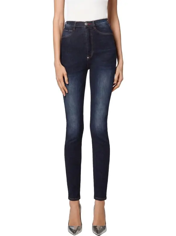 Philipp Plein High-waisted Cropped Skinny Stretch Jeans - Blue