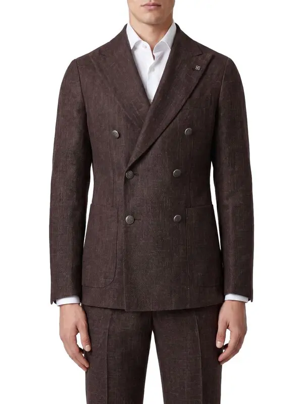 Tagliatore Double-breasted Blazer In Linen And Cotton With Peak Lapels - Brown