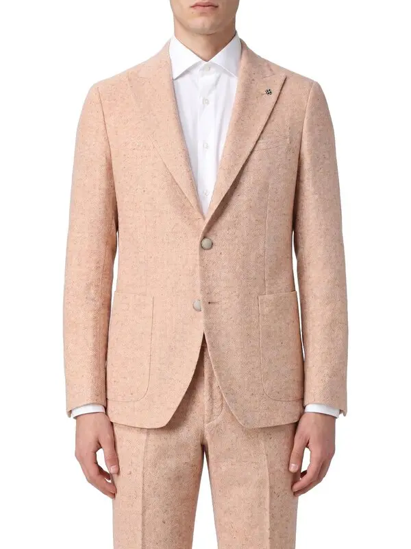 Tagliatore Chevron Pattern Single-breasted Blazer In Silk And Wool Blend - Orange