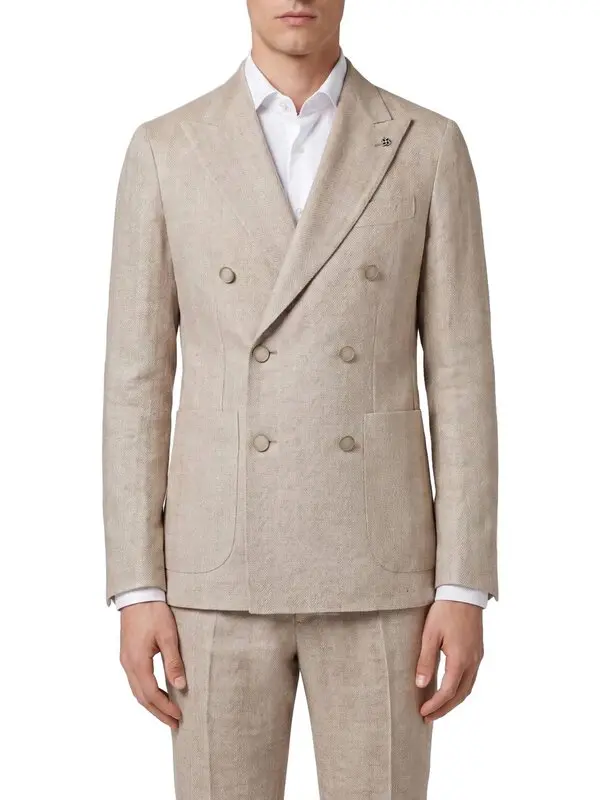 Tagliatore Double-breasted Peak Lapel Blazer In Linen And Cotton Blend - Grey