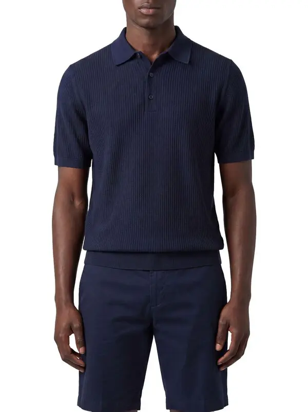 KANGRA Short-sleeved Cotton Knit Polo Shirt With A Three-button Placket - Blue