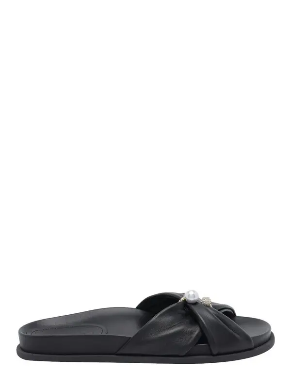 JIMMY CHOO Rafi Embellished Smooth Calfskin Slide Sandals - Black
