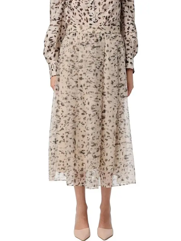 Brunello Cucinelli Abstract Print Silk A-line Midi Skirt - Brown