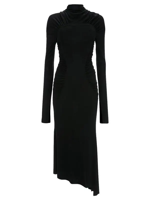 Victoria Beckham Midi Dress With High Collar And Gathering - Black