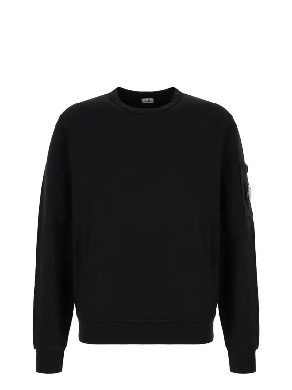 C.P. COMPANY Fleece Crewneck Sweatshirt With Logo Badge - Black