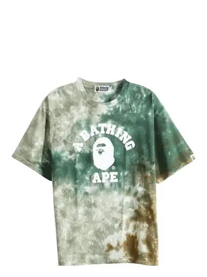 A BATHING APE Tie Dye College Relaxed Fit Tee Shirt - Olived