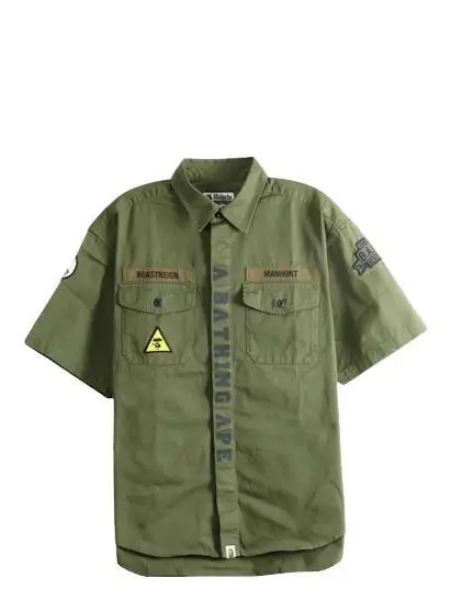 A BATHING APE Patch Cpo Short Sleeve Shirt - Olived