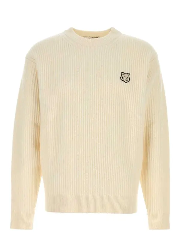 Maison Kitsuné Fox Head Wool Ribbed Jumper - Ecru