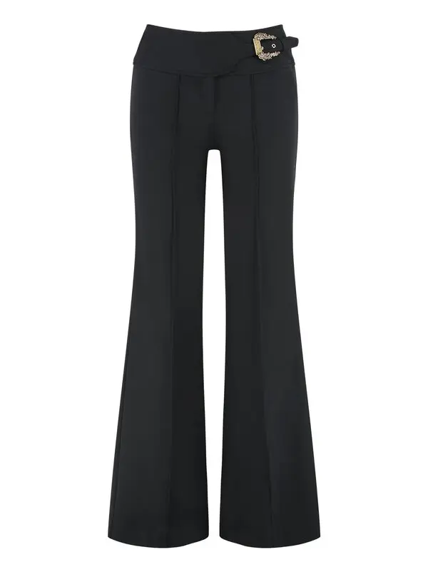 Versace High-waisted Wide-leg Trousers With Buckled Belt - Black