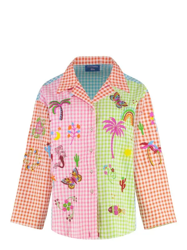 SUSANNA BLU Gardenia Checked Embroidered Shirt - Multicolor