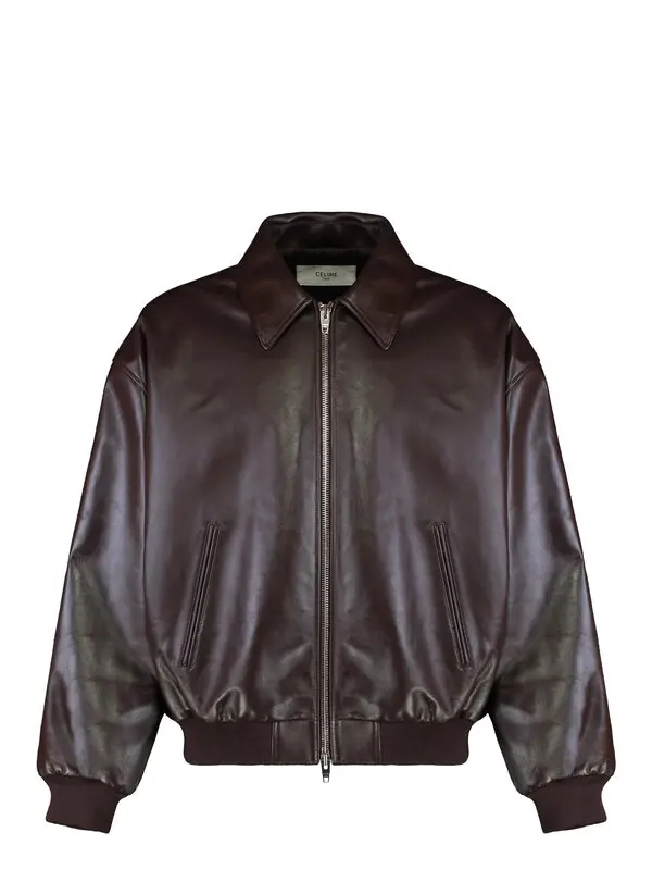 Celine Teddy Jacket In Calfskin - Brown