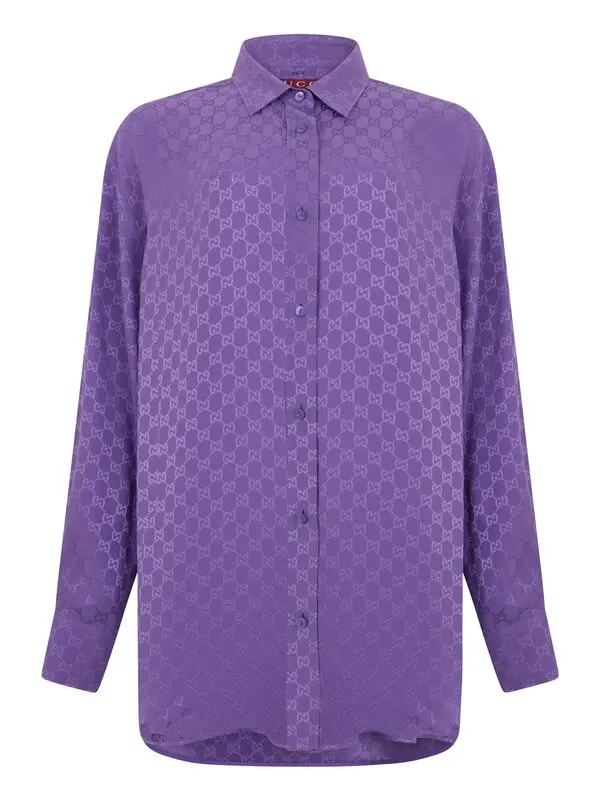 Gucci Silk Monogram Long Sleeve Shirt - Purple