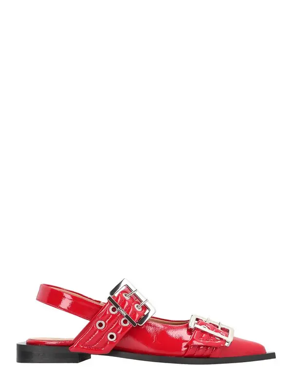 GANNI Faux Leather Slingback Pumps With Buckle Detail - Red