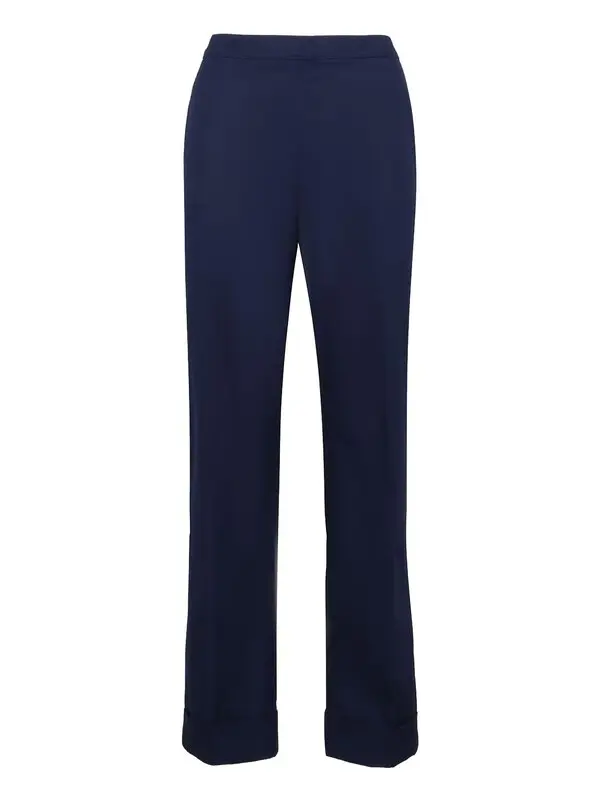 Aspesi High-rise Cotton Trousers With Welt Pockets And Cuffed Ankles - Blue