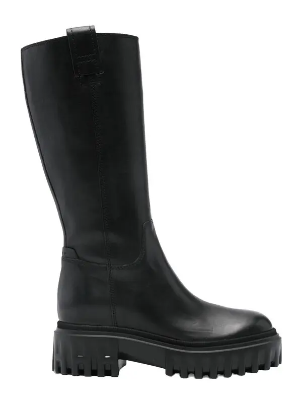 Hogan Mid-calf Leather Boots With Side Zip - Black