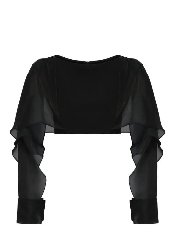 Maticevski Cropped Ruffled Sequin Mesh Top - Black