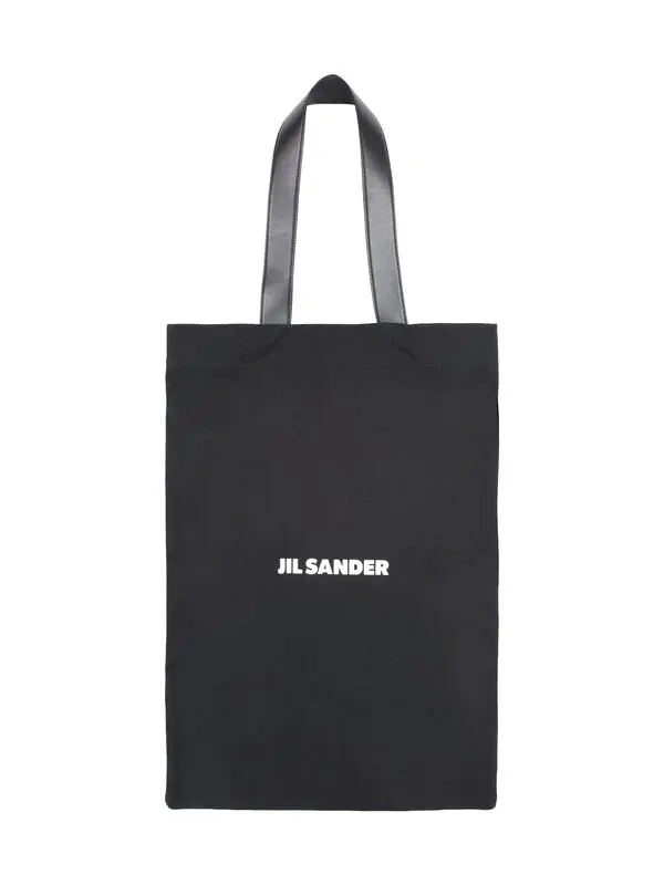 JIL SANDER Canvas Tote Bag With Leather Details - Black