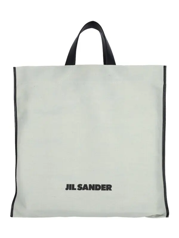 JIL SANDER Canvas Tote Bag With Contrast Trim - Green