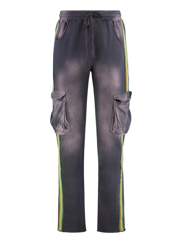Alchemist Cargo Trousers With Frayed Hem And Striped Detail - Grey