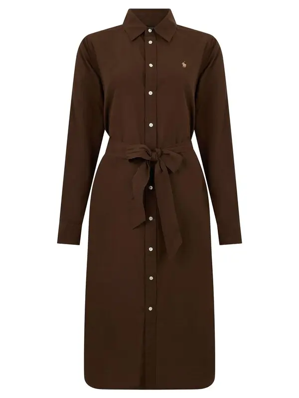 Polo Ralph Lauren Long Button-up Shirt Dress With Belt - Brown