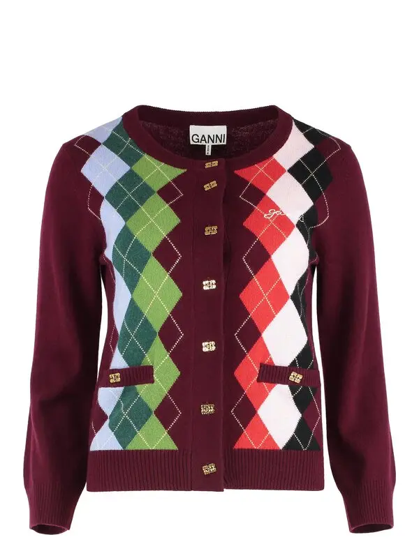 GANNI Argyle Cashmere Blend Cardigan - Multicolor