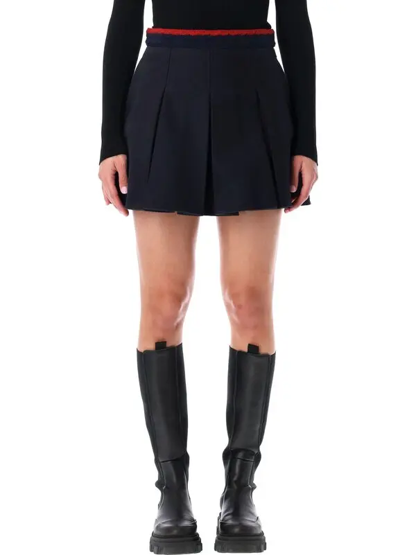 Moncler Cotton Gabardine Pleated Mini Skirt - Blue