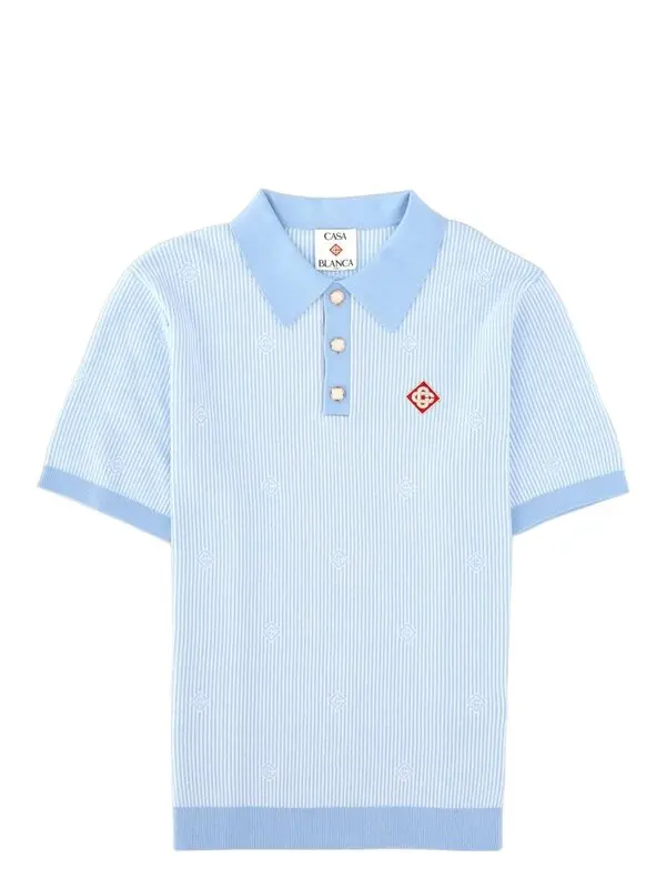 Casablanca Monogram Jacquard Knit Polo Shirt - Azure