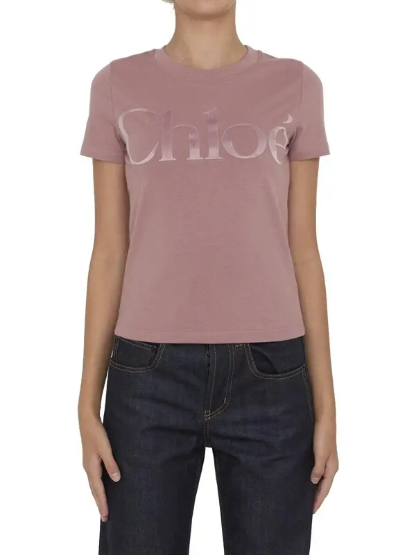 Chloé Cotton Crew-neck T-shirt With Velvet Logo - Pink